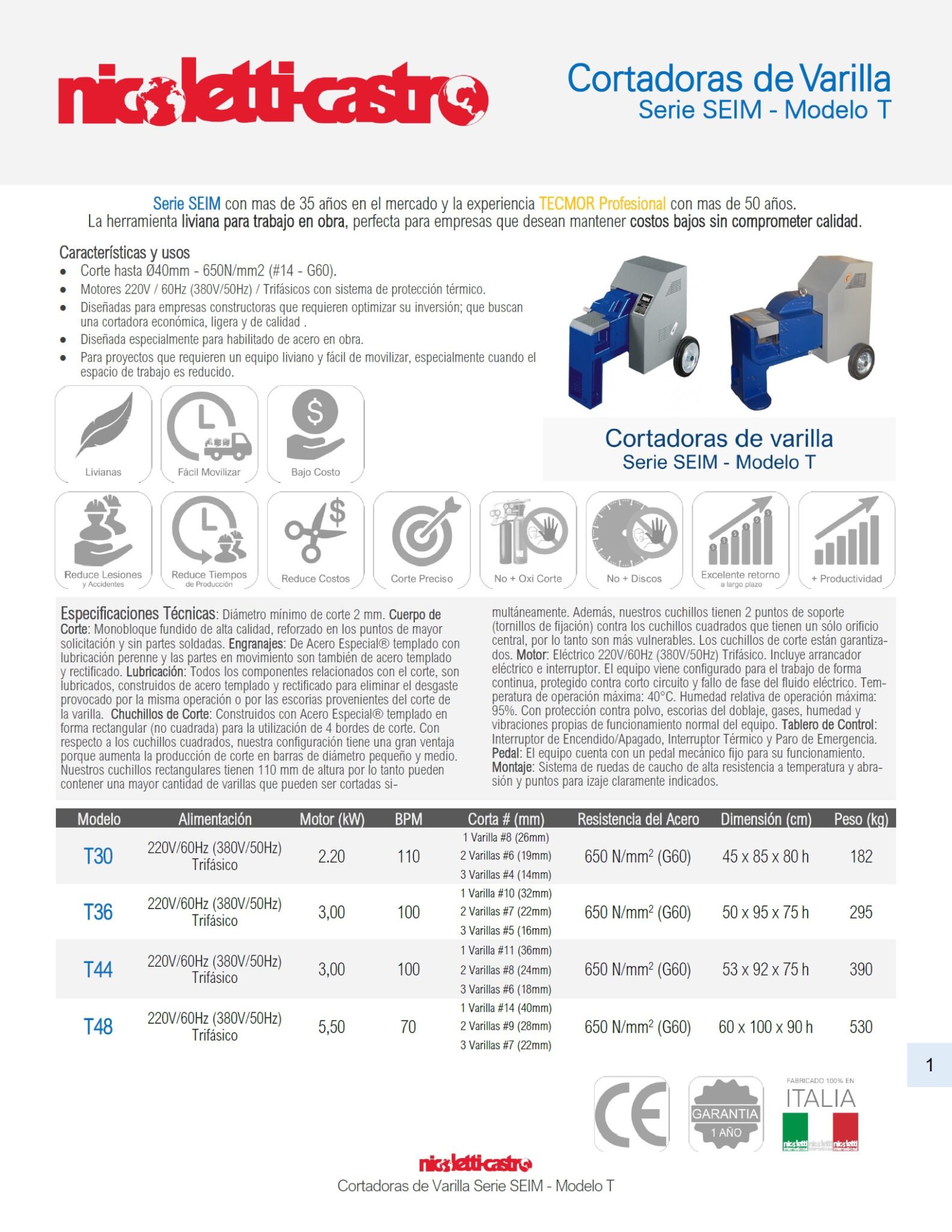 Cortadoras de varilla Serie SEIM - Modelo T - Para habilitado en obra